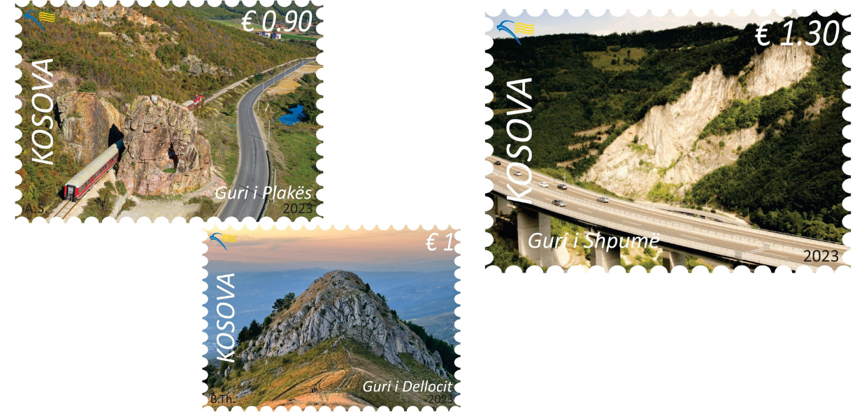 Monumentet natyrore në pulla postare – Guri i Shpumë, Guri i Dellocit ...